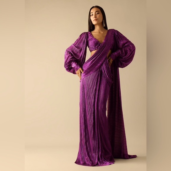 Kalki fashion | Dresses | Kalki Fashion Metallic Purple Draped Gown ...